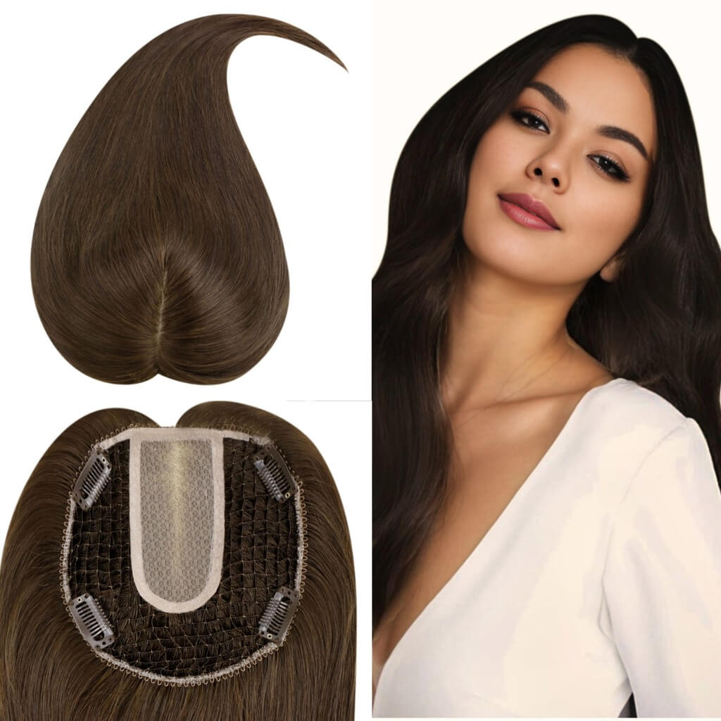 [Pre-sale] Virgin Fishnet Human Hair Topper Dark Brown Clip On Hairpie